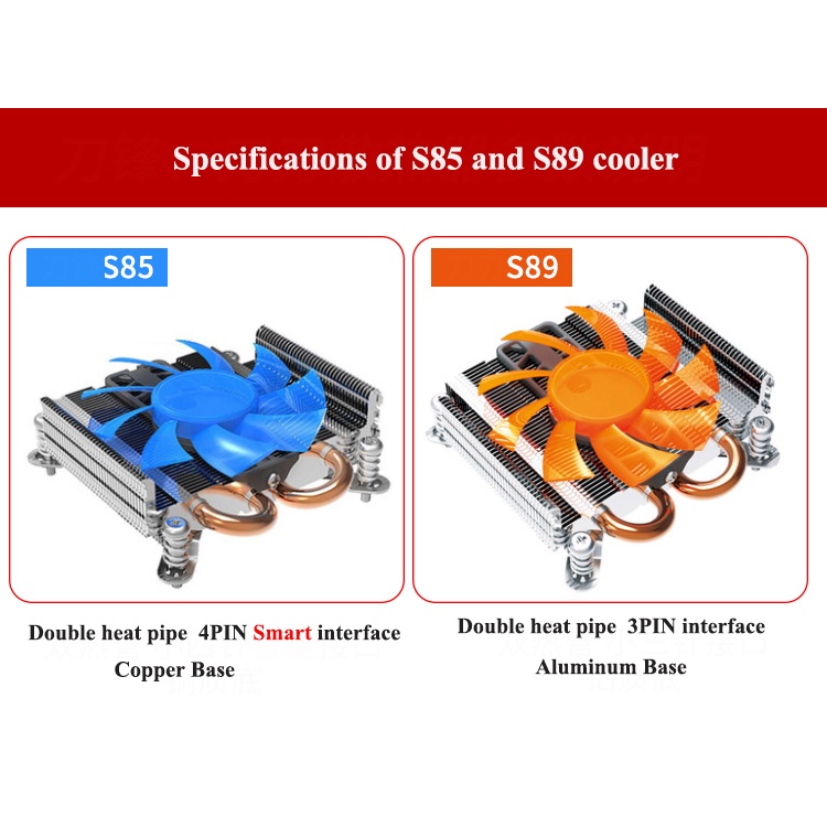 Pccooler S85 S89 2 Copper Heatstick 1U Ultra-thin CPU Cooler 8cm PWM ...