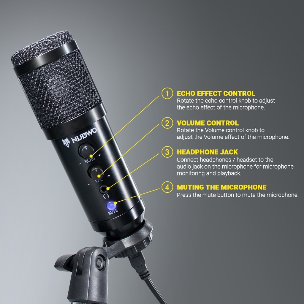 ส่งชัวร์ไมโครโฟน Nubwo M24 Condenser Microphone USB พร้อมขาตั้ง ...
