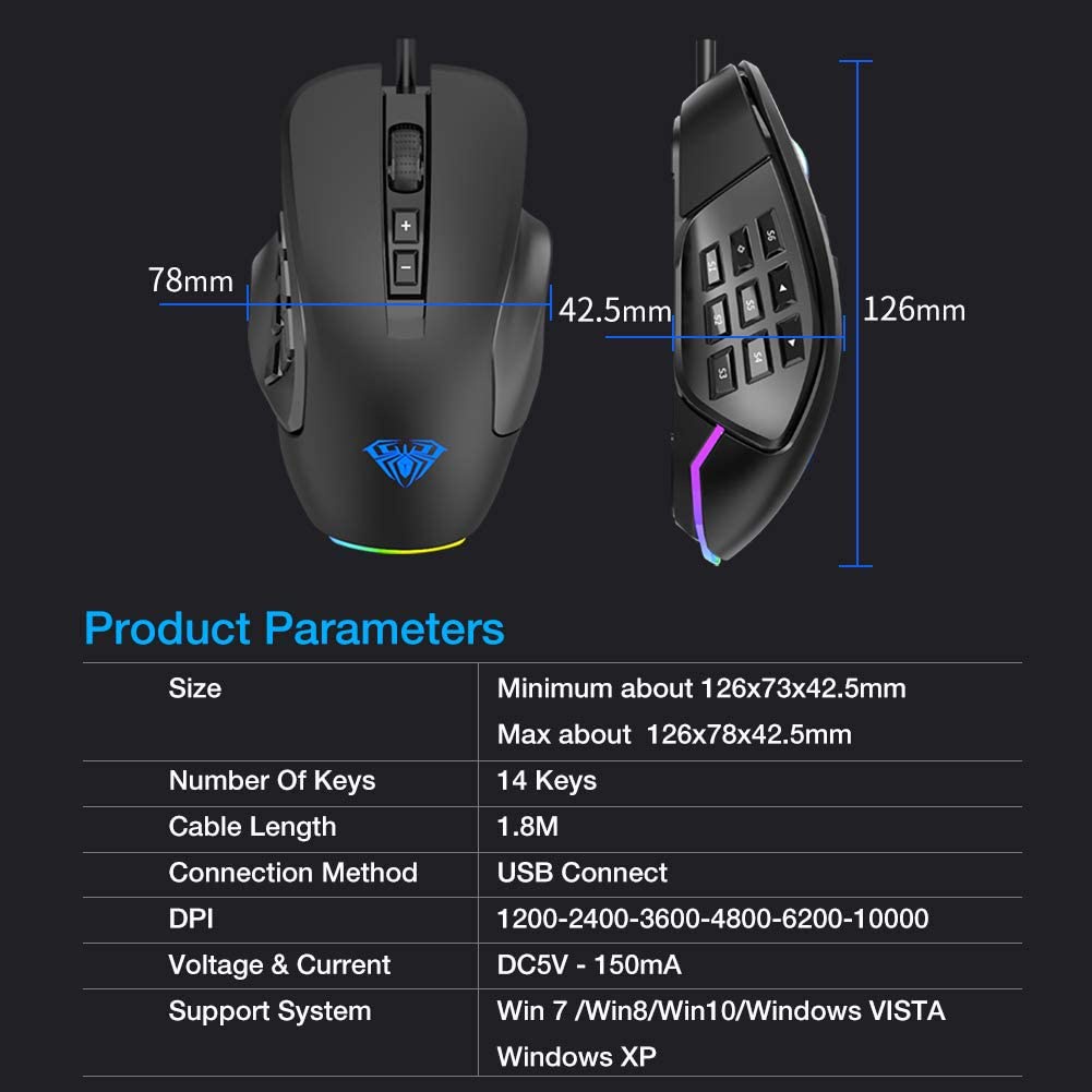 เมาส์AULA H510 Gaming Mouse Wired RGB 10000 DPI USB Computer Mouse ...