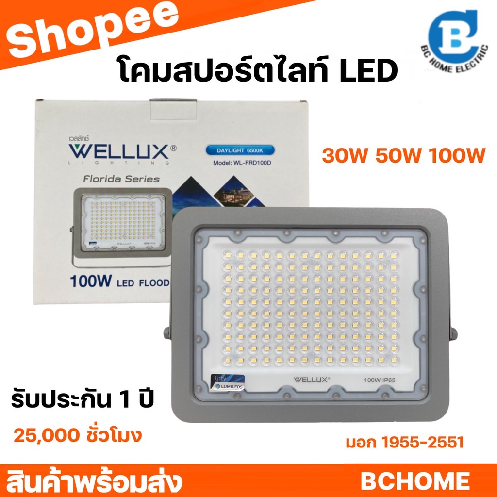 สปอร์ตไลท์ 30W 50W 100W WELLUX LED FLOODLIGHT รุ่น FLORIDA SERIES แสง ...