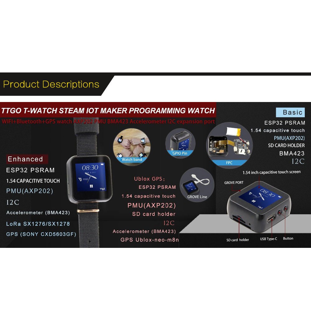 TTGO TWatchพัฒนาเซนเซอร์ชุดSTEMการเขียนโปรแกรมการเรียนรู้มัลติฟังก์ชั่ชุดการศึกษา LILYGO ...