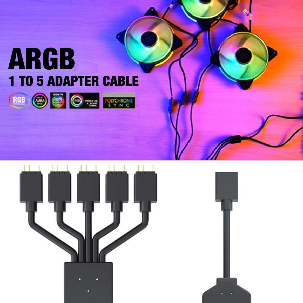 Rondaful Fan RGB Splitter Cable Flexible Addressable 1 to 5 Cooler Fan ...