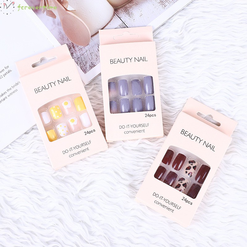 เล็บปลอมแฟชั่นเล็บปลอมแบบยาว Patch Patch 24ชิ้น - forevertime1.th - ThaiPick