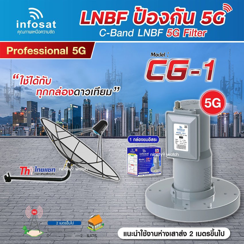 Thaisat C-Band 1.5M (ขางอยึดผนัง) + infosat LNB 1จุด รุ่น CG-1 (5G) ตัดสัญญาณรบกวน | Shopee Thailand