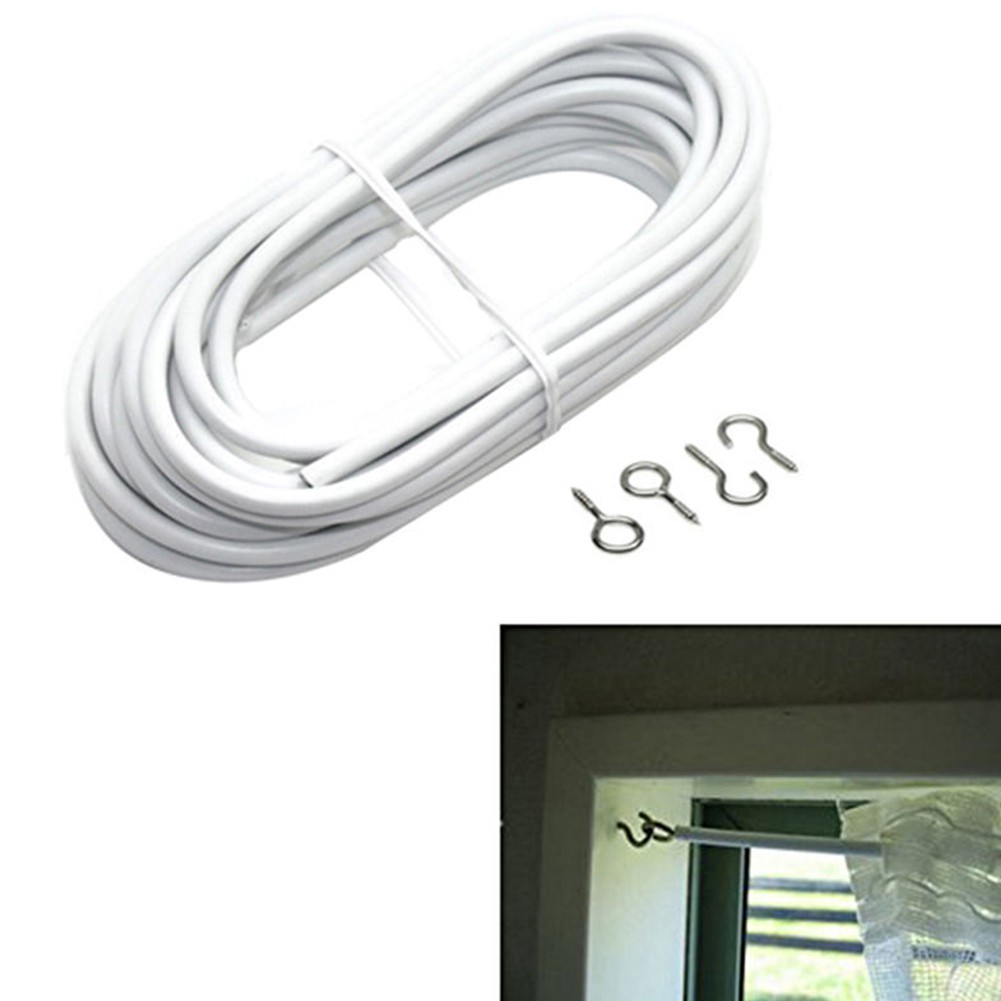 Net Curtain Wire White Window Cord Cable With Free Hooks & Eyes Choose ...