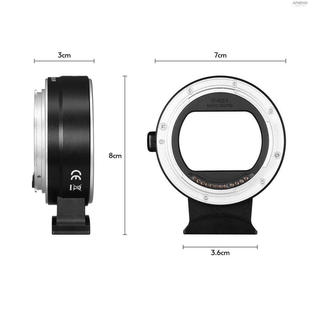 Andoer EF-EOSR แหวนอะแดปเตอร์เลนส์กล้อง โฟกัสอัตโนมัติ IS ควบคุมรูรับแสง EXIF แบบเปลี่ยน สําหรับ ...