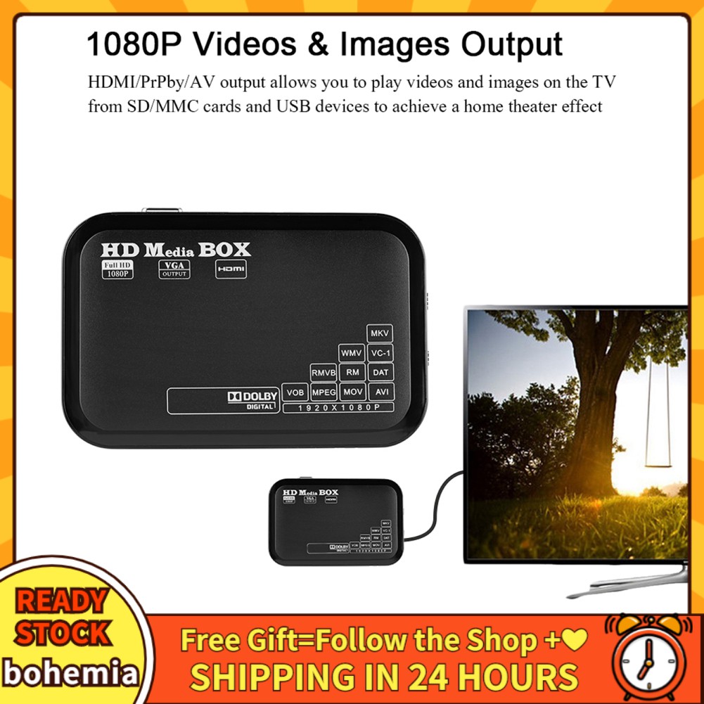 Bohemia 1080P Full HD Mini Video Media Player Box USB MMC RMVB MP3 MP4 ...
