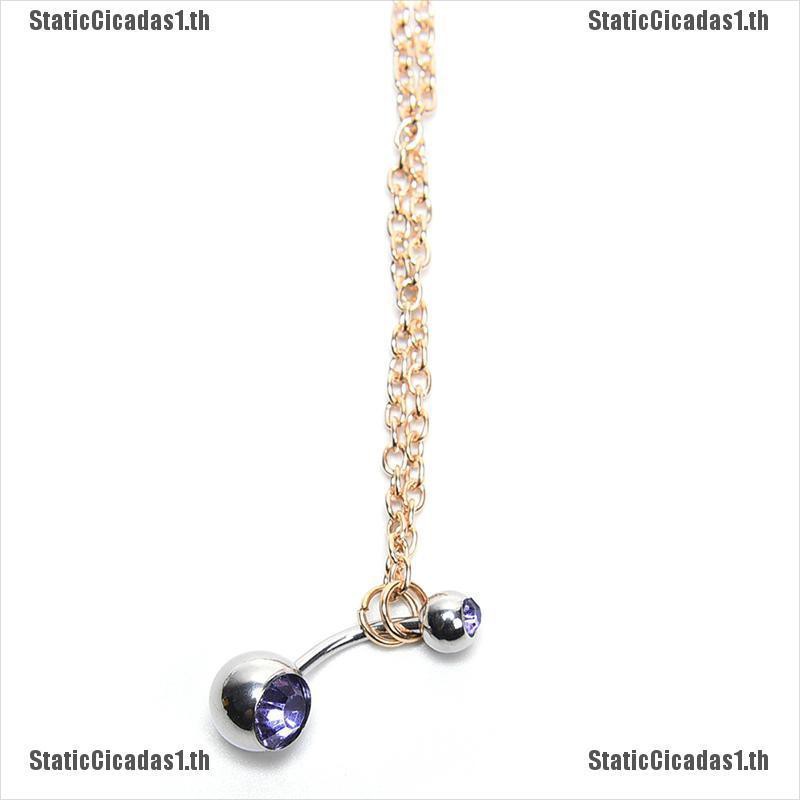 Static Women 14G Crystal Navel Belly Button Ring With Waist Chain Body Piercing TH ...