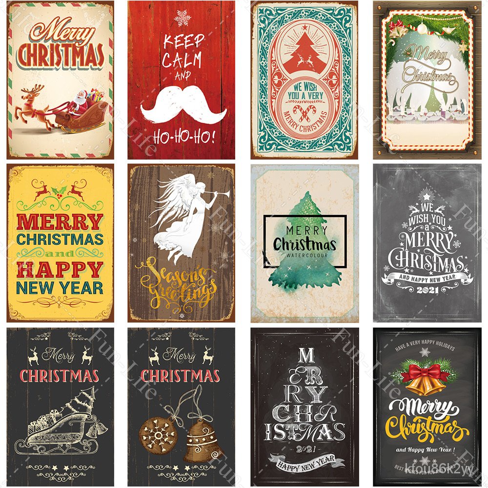 Merry Vintage Metal Signs Poster New Year Retro Tin Sign Plate Plaque ...