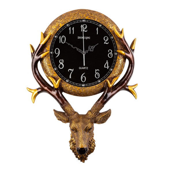 European Style Clock Living Room Creative Retro Deer Head Wall Clock ...