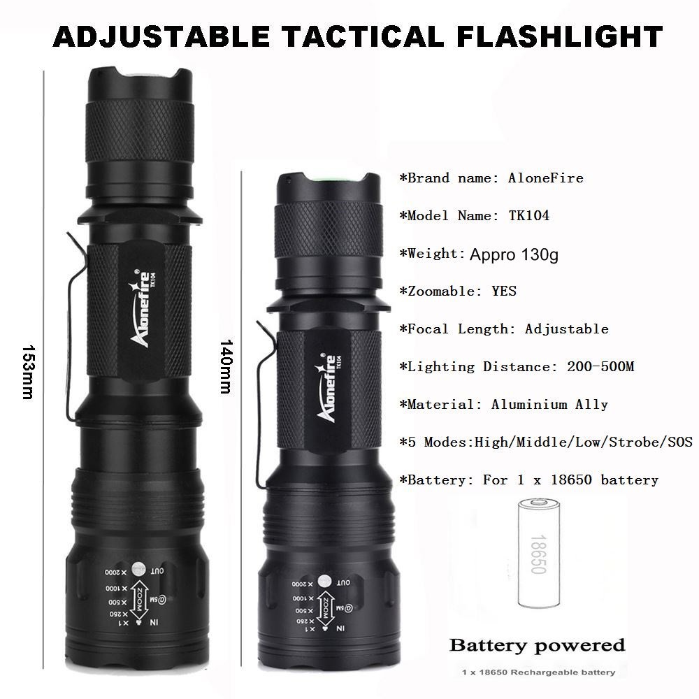 Alonefire TK104 cree L2 LED flashlight Zoomable outdoor waterproof camping light for 18650 ...