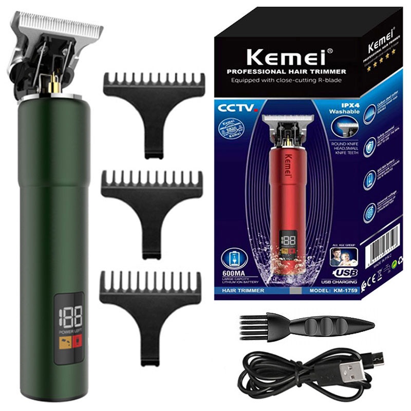 kemei 1759 waterproof 10W hair trimmer for men grooming full metal electric beard hair clipper ...