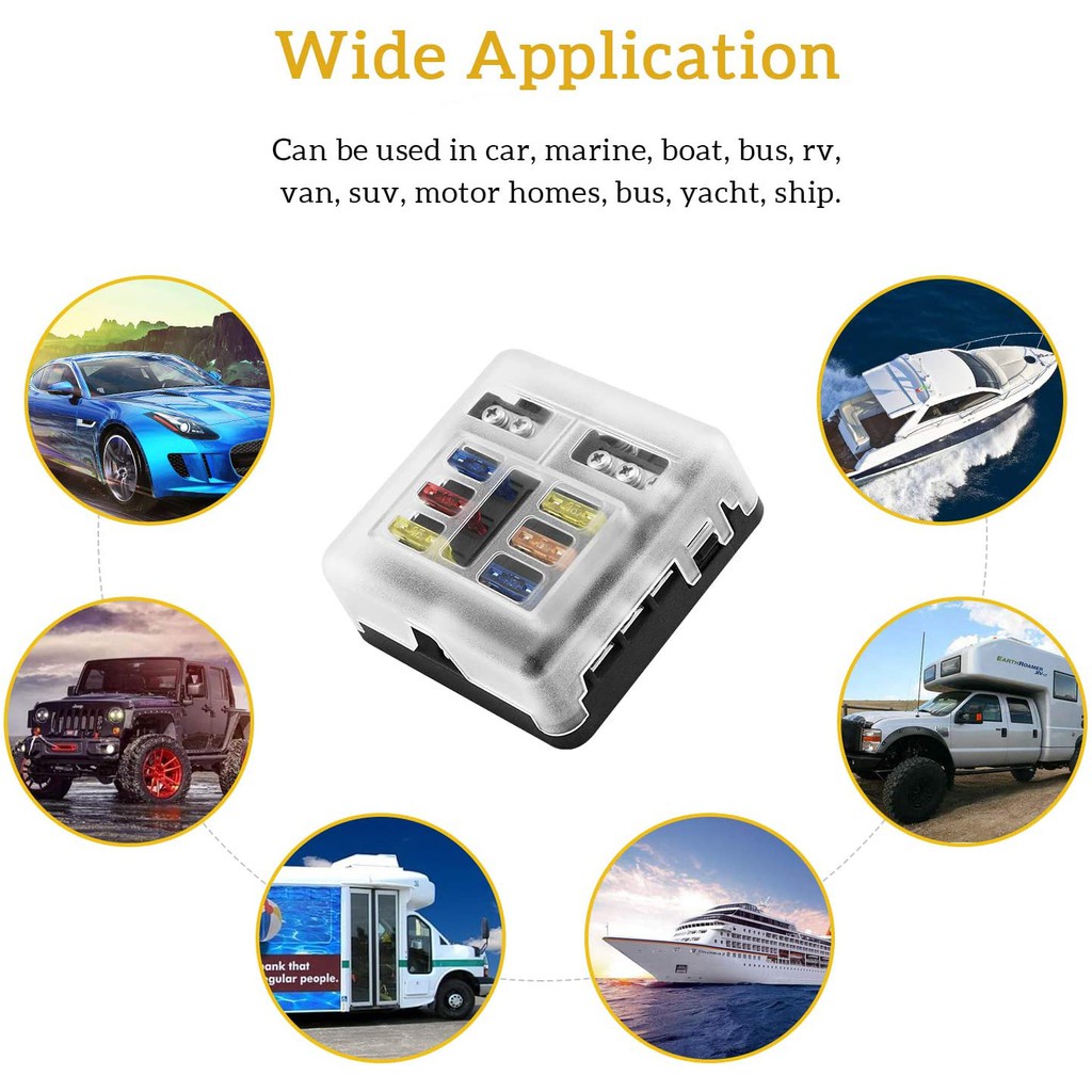 6 Way 12V Blade Fuse Block 12 Volt Waterproof Fuse Box Holder, 6 Circuit W/Negative Bus Fuse Box ...