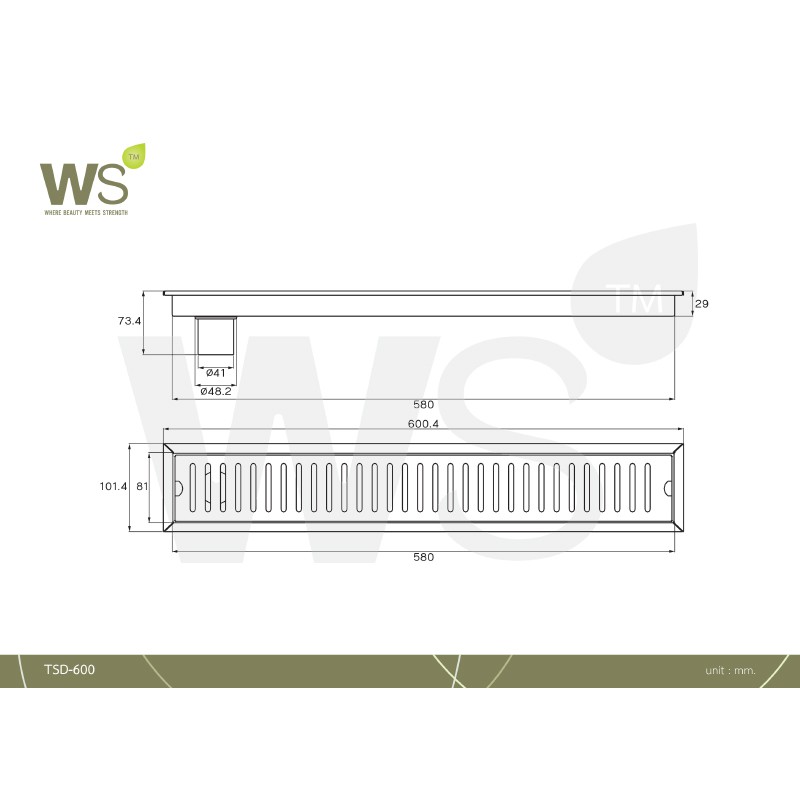WS รางระบายน้ำ ยาว 60 ซม. TSD-600-L - wsbathroom_official_shop - ThaiPick