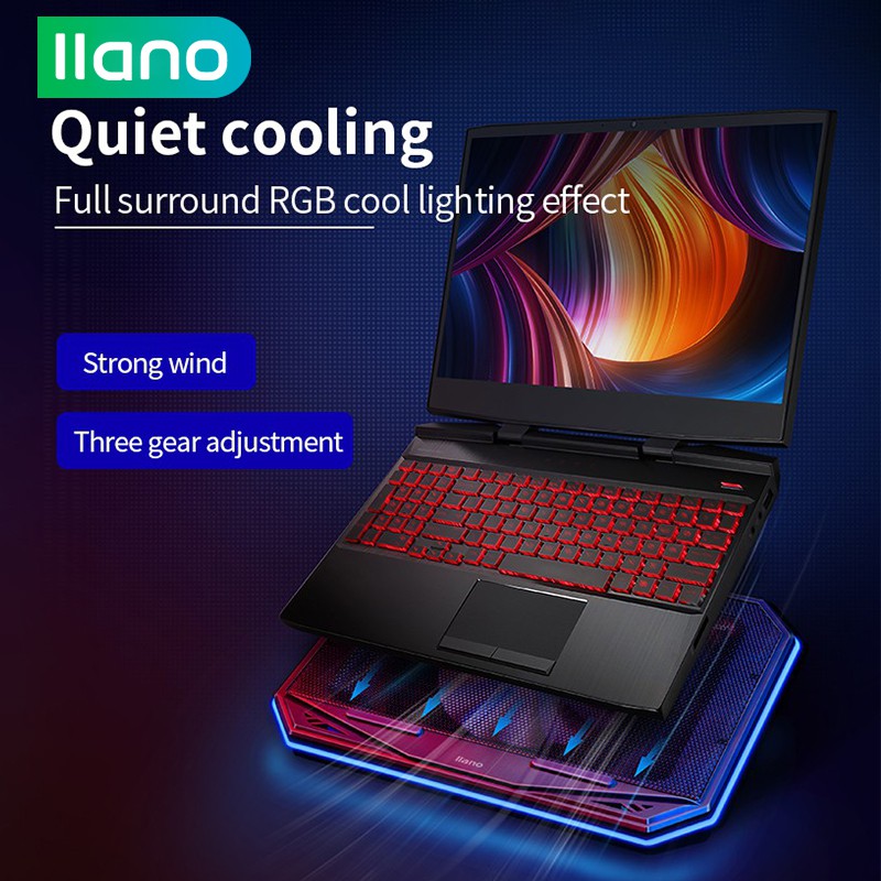 llano แล็ปท็อปหม้อน้ำแล็ปท็อปยืนปรับความเร็วได้สามระดับแสง RGB รอบทิศ ...
