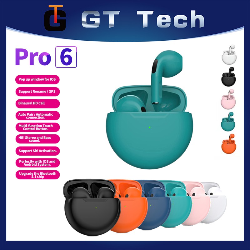 GT Tech 2021 Newly TWS Pro 6 Macaron Bluetooth Earphones Hi-Fi Stereo ...
