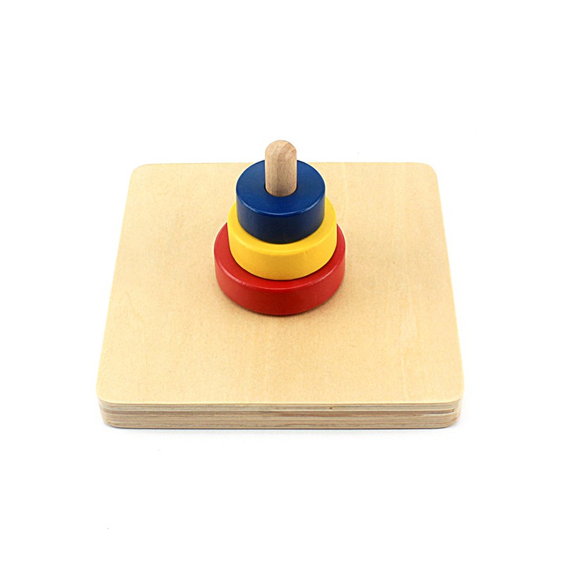 Montessori 3 Colors Discs On a Vertical Dowel Wooden Toys Baby Early ...
