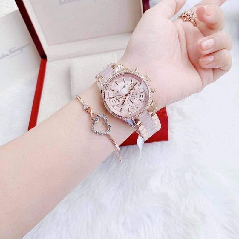 MICHAEL KORS MK6307 หน้าปัดและสายสแตนเลสสตีลสีโรสโกลด์ ของแท้ 100% ...