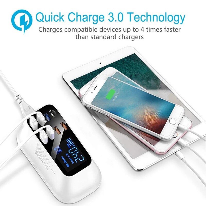 Quick Charge 3.0 สมาร์ท USBType-C 8Port จอแสดงผลLed Fast Charging ...