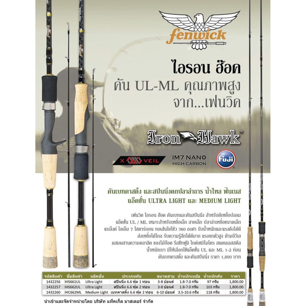 คันเบ็ด UL- ML ตีปลาเล็ก ปลากระสูบ Fenwick Iron Hawk ไอรอน ฮ๊อค ...