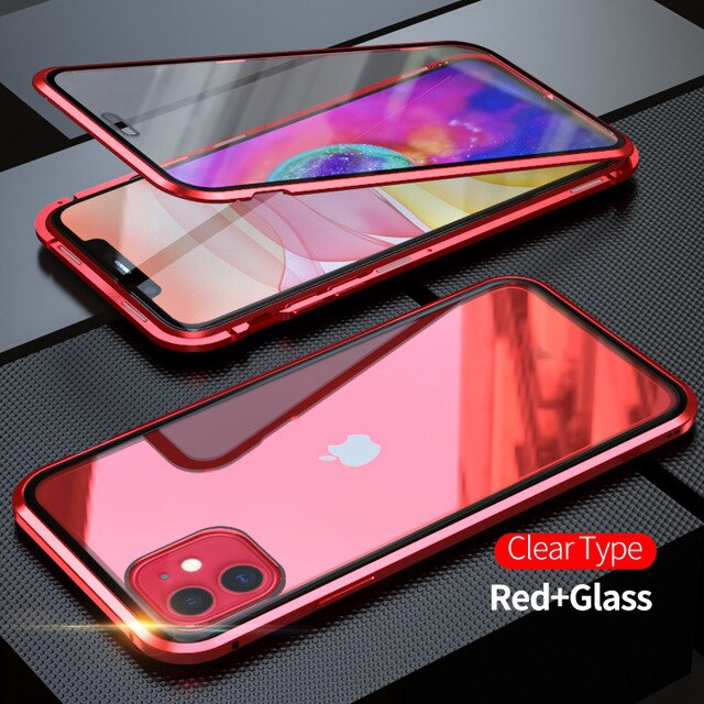 360 Full Protection Double Sided Glass Magnetic Adsorption Metal Case