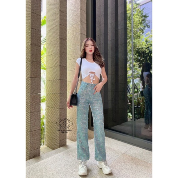 150(ผ้าไม่ยืด)ทรงกระบอกปักเลื่อมสวย - yuk_jeans - ThaiPick