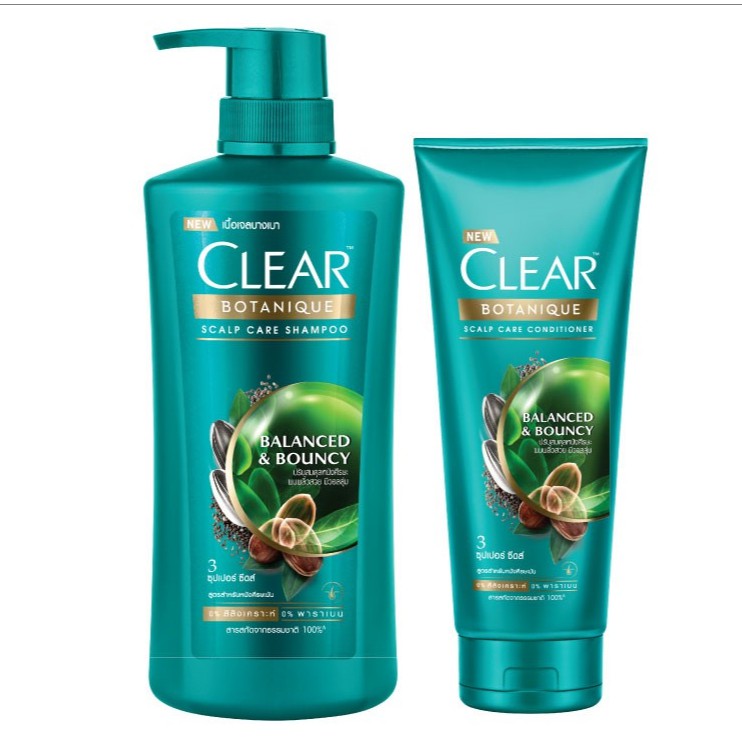 [ส่งฟรี] CLEAR Botanique Balanced & Bouncy Shampoo 450ML + Conditioner ...