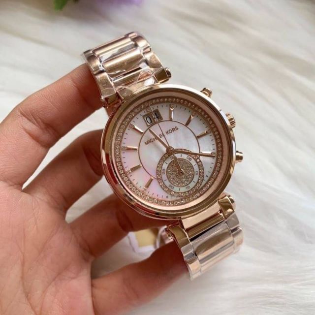 สด-ผ่อน) นาฬิกา MK6282 Michael Kors Sawyer Mother of Pearl Crystal Pave ...