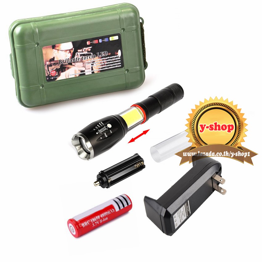 box set ไฟฉายความสว่างสูง LED CREE XML T6 + COB LED 4800mah 5โหมด หัวแม่เหล็กติดตั้งได้ทุกที่ ...