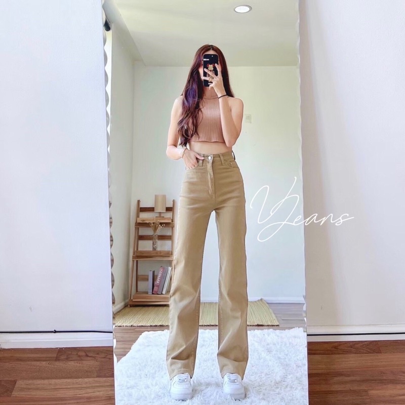 V-JEANSป้ายX Xกางเกงยีนส์เอวสูง ยีนส์ กางเกงยีนส์ทรงกระบอก - vjeans - ThaiPick