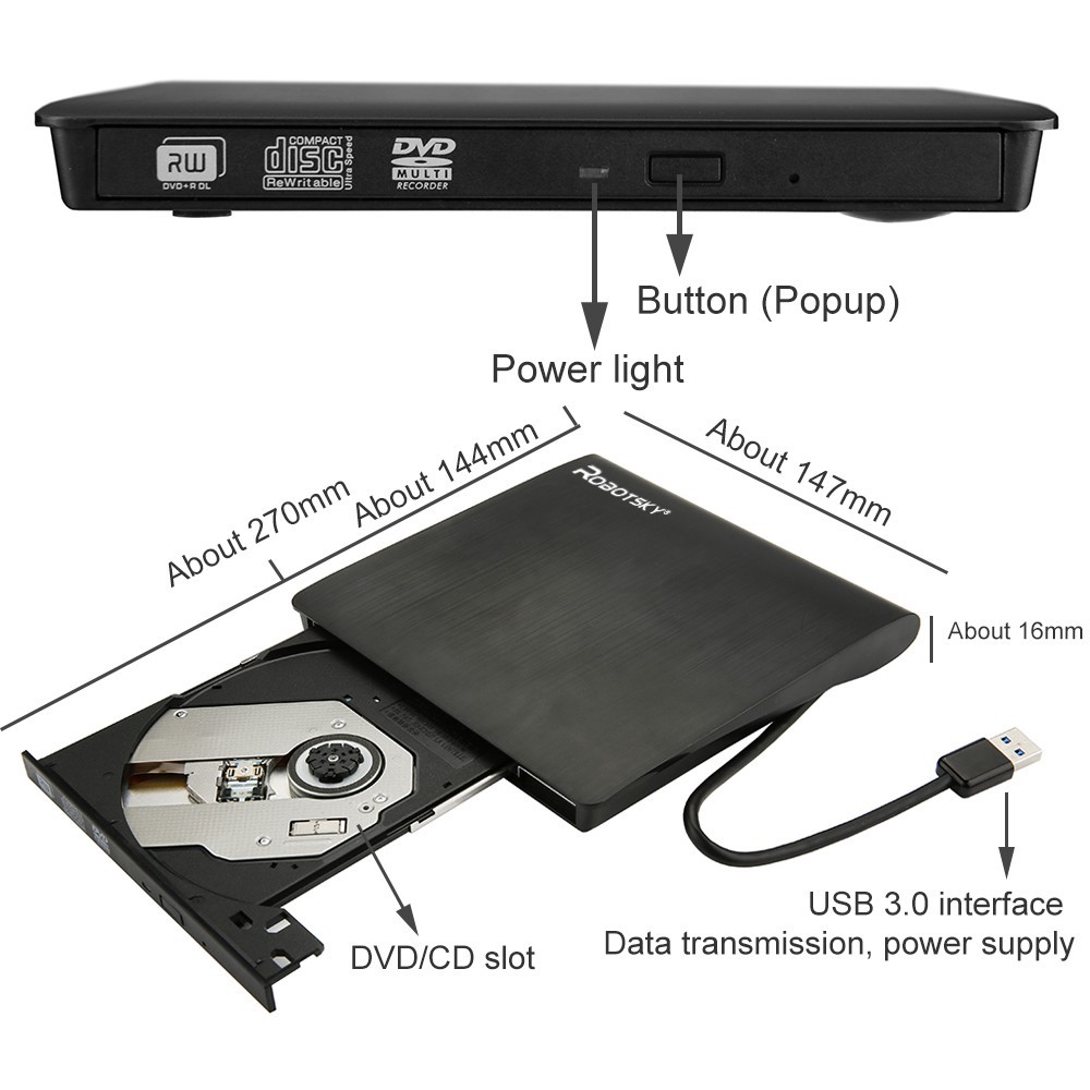 New External USB3.0 DVD-R 8X DVD-RW 4X CD-R 24X DVD8X DVD-R Burner read ...