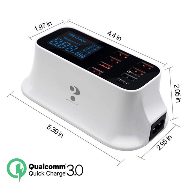 Quick Charge 3.0 สมาร์ท USBType-C 8Port จอแสดงผลLed Fast Charging ...