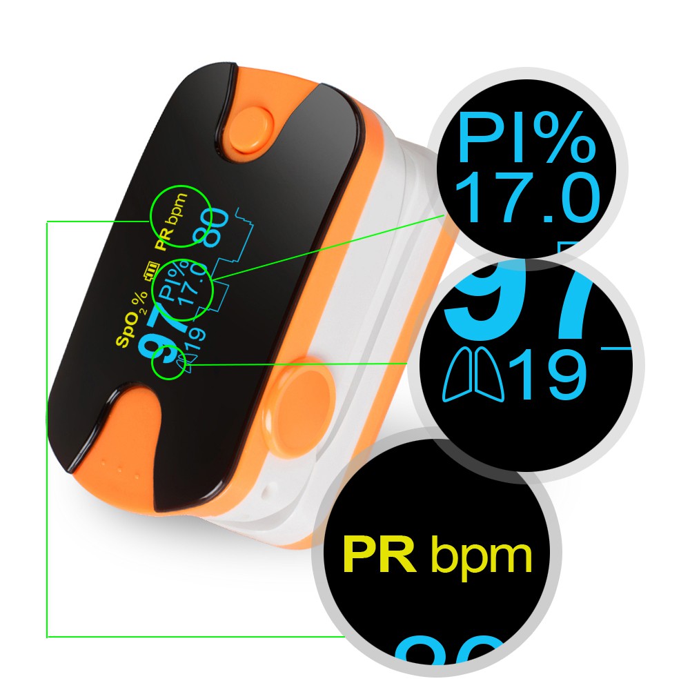 Color OLED Finger Pulse Oximeter 4 Parameter SPO2 PR PI Respiration ...