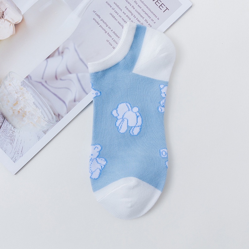 (W-147) ถุงเท้าหมีฟ้า ถุงเท้าข้อสั้น แฟชั่น ลายถ้วยน่ารัก เนื้อผ้านุ่ม ...