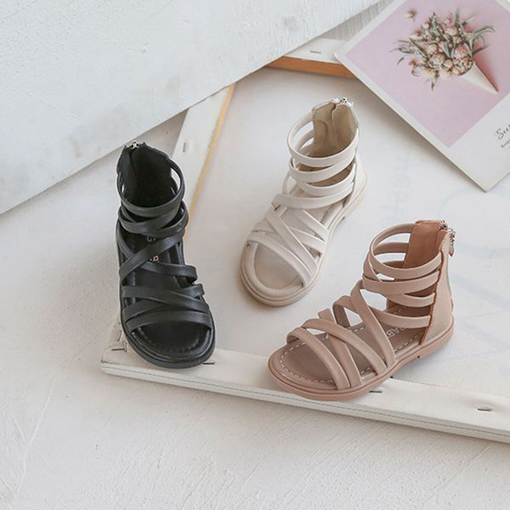 Girls Roman Soft-soled Shoes Hollow Flat-bottomed Thick-soled Back ...