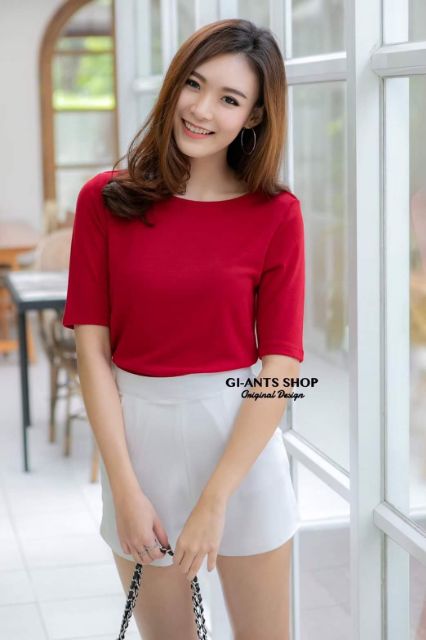 พร้อมจัดส่งป้าย GI-ANTS เสื้อคอปาดแขนศอก เนื้อผ้านุ่ม ใส่สวยใส่สบาย G81 - jiraporn.jubjang ...