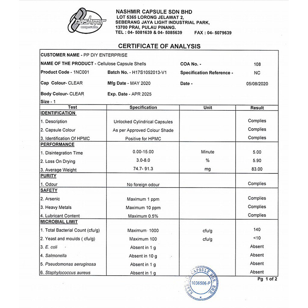 Pi9e Nashmir Empty Vege Capsule (size 1) Kapsul kosong vegetarian ซู空胶囊 ...