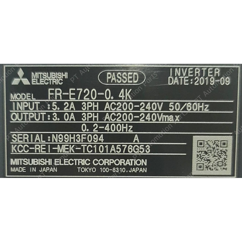 Mitsubishi FR-E720-0.4K Inverter 0.4KW 12HP Input 3 200-240VAC Output 3 200-240VAC 0.2-400Hz ...