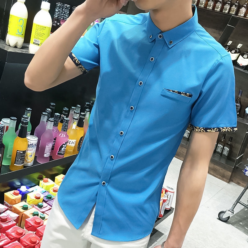 Summer Print Short Sleeved Shirt Mens Body Style Korean Trend Handsome