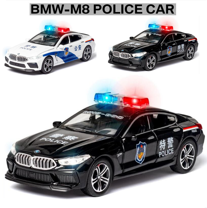 132 BMW M8 Die-Cast Vehicles Alloy Police Car Model Sound and Light ...