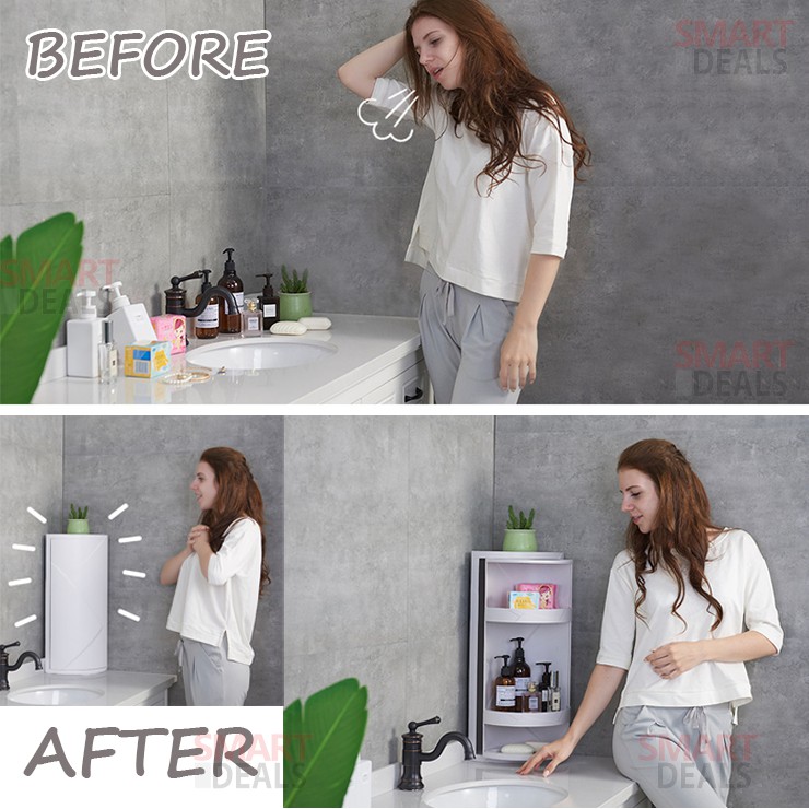 360 Degree Rotating 3 Layers Corner Rack 360 Bathroom Kitchen Shelf ...