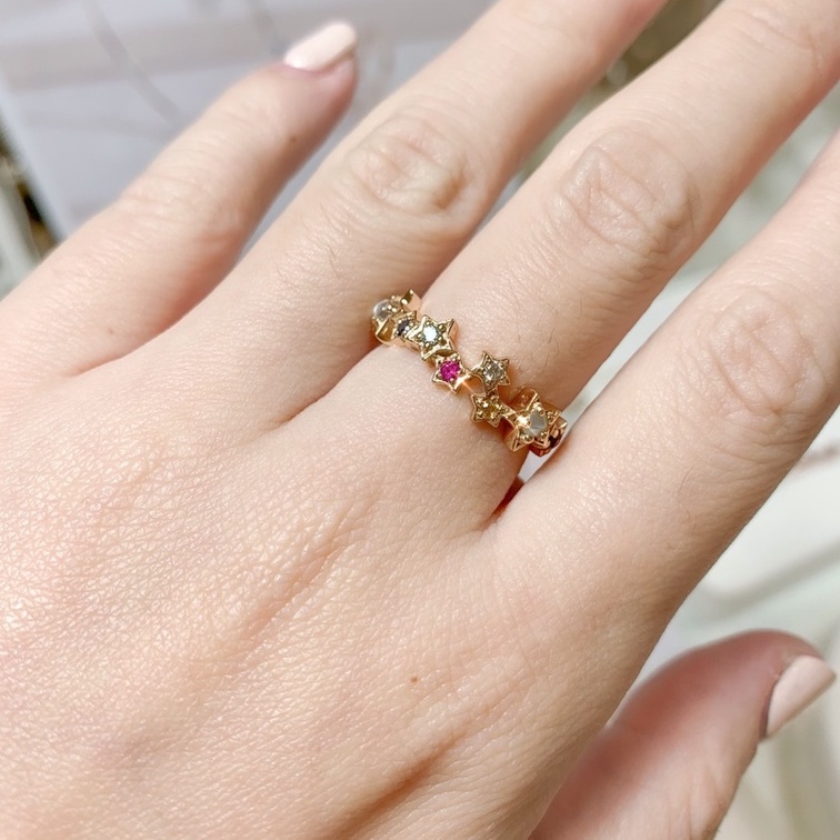 MARON - 9 Lucky Stars Eternity Ring ชุบ Beige Gold แหวนดาวนพเก้า เสริม ...