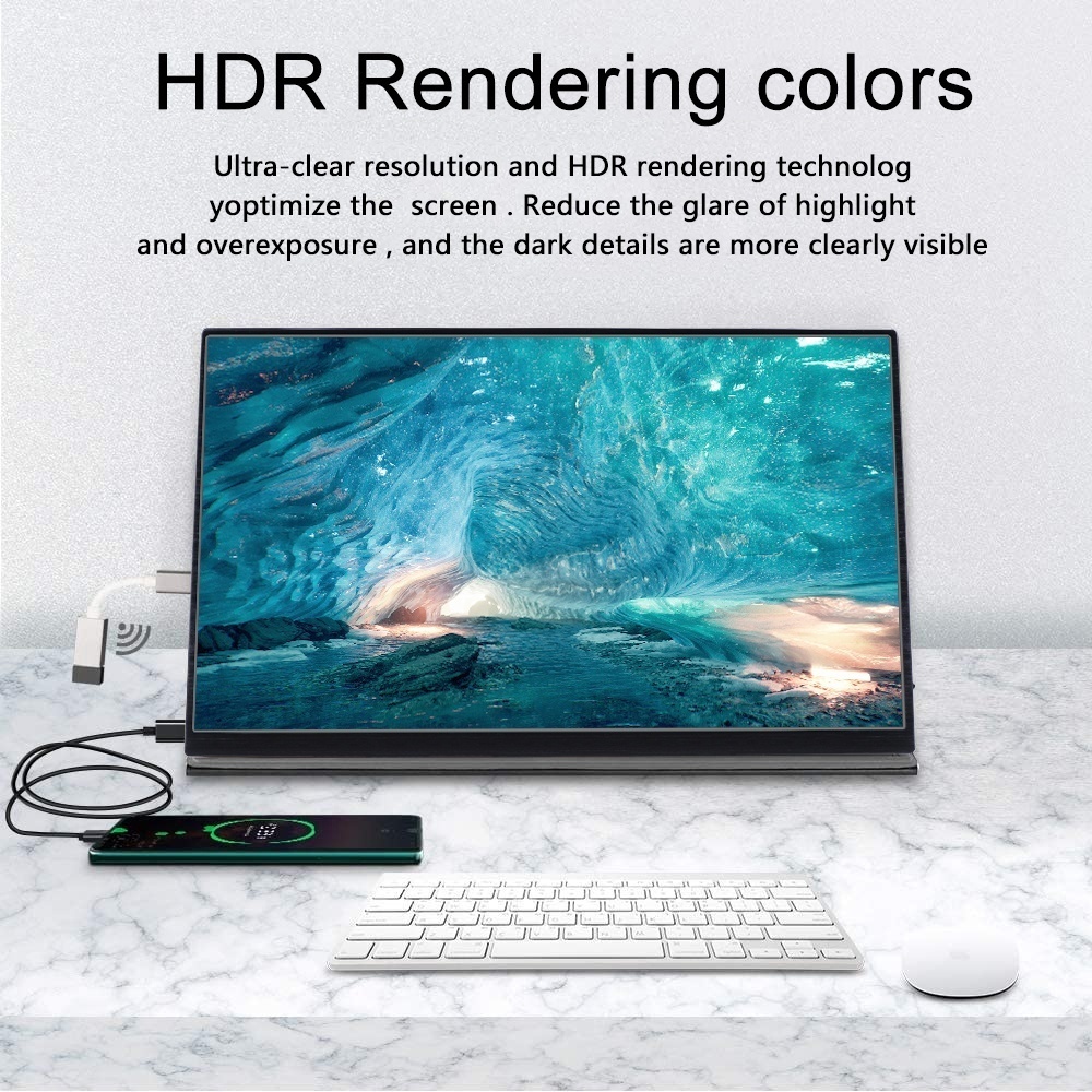 จอแสดงผลThin 15.6 Portable HD Monitor 1920x1080 USB Type C HDMI Screen ...