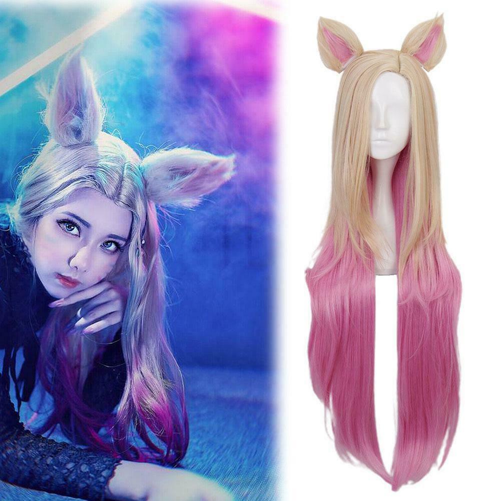 League of Legends KDA Ahri Cosplay Wig Pink Mixed Beige + Ears lol xno3 ...
