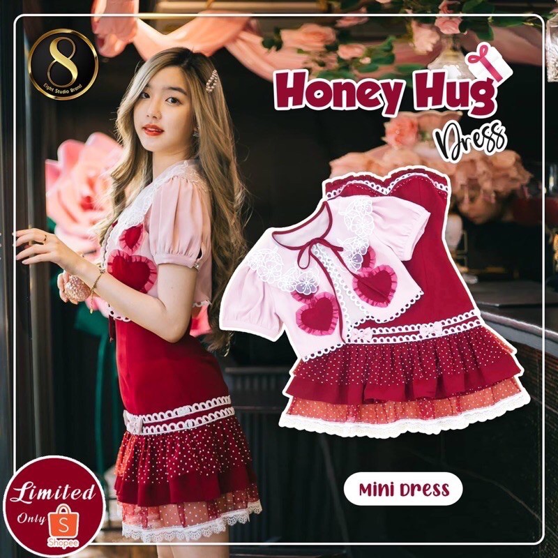 พร้อมส่ง ️ 8 studio Size L Honey Hug Dress มินิเดรสน่ารัก แต่งระบายมุ้ ...