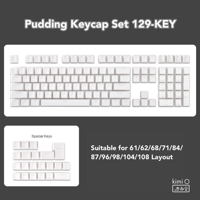 White Pudding Keycap 129-KEY PBT Doubleshot OEM Profile ชุดคีย์แคป ...