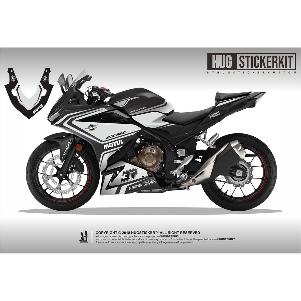 สติ๊กเกอร์ CBR 500r ลายอิตาลี ชุดเล็ก สีขาว-ดำ รถสีดำ ปี 2016-2021 ...