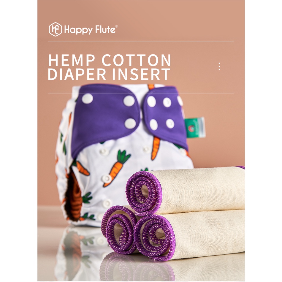 HappyFlute Hemp Cotton Nappy Inserts Washable Breathable 3 Layers Hemp ...