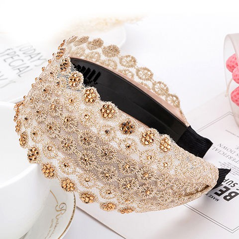 Hairband Korean Broad-brim Simple Embroidery Fabric Pressed Rhinestones ...
