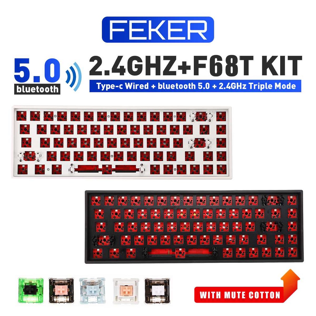 №FEKER 68 Keys Hotswap DIY Keyboard Customized Kit Triple Mode 2.4Ghz ...